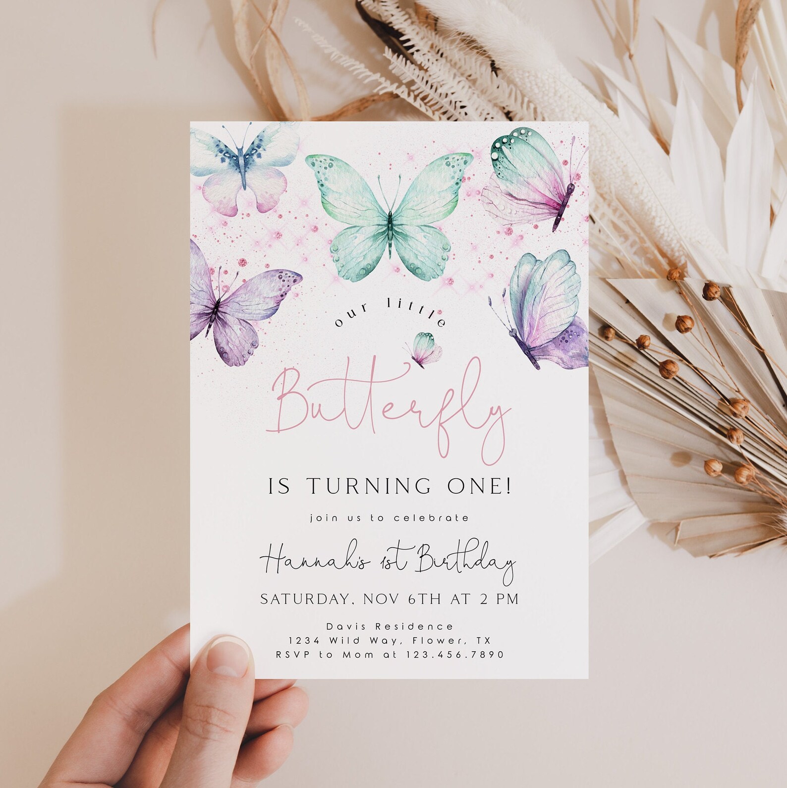 Butterfly Birthday Invitation 1st Birthday Invite First - Etsy