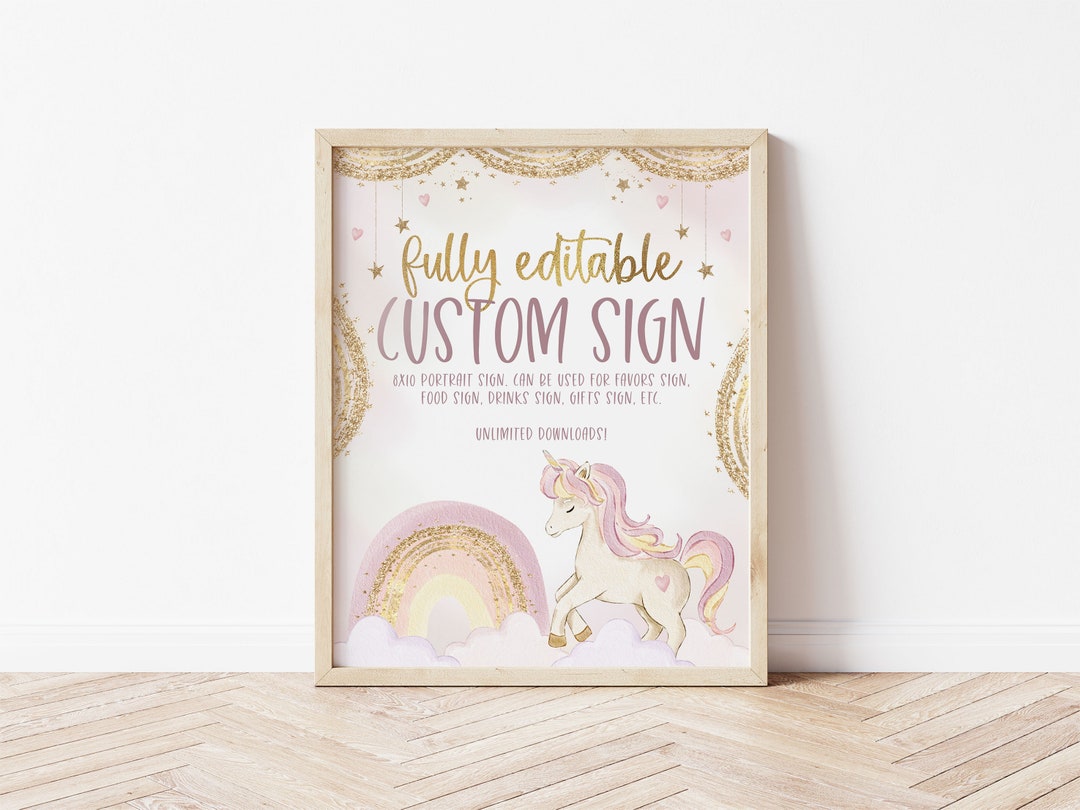 Unicorn Custom Editable Sign, Unicorn Birthday Custom 8x10 Sign ...