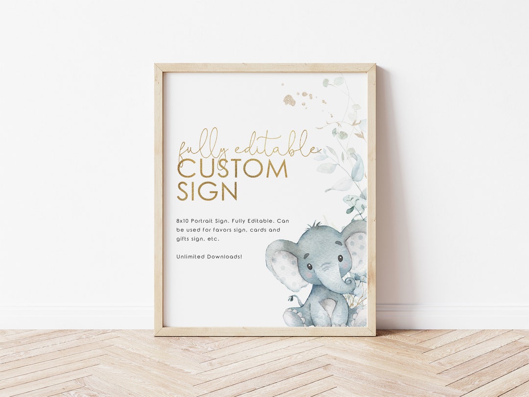 Elephant Greenery Editable Sign, Custom 8x10 Sign, Greenery Baby Shower ...