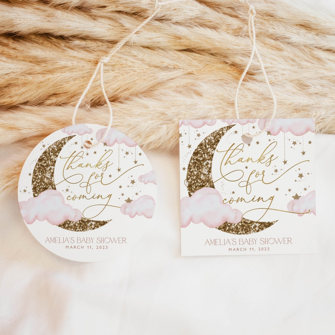 Moon Stars Thank You Favor Tag, Pink Over the Moon Baby Shower Thank ...