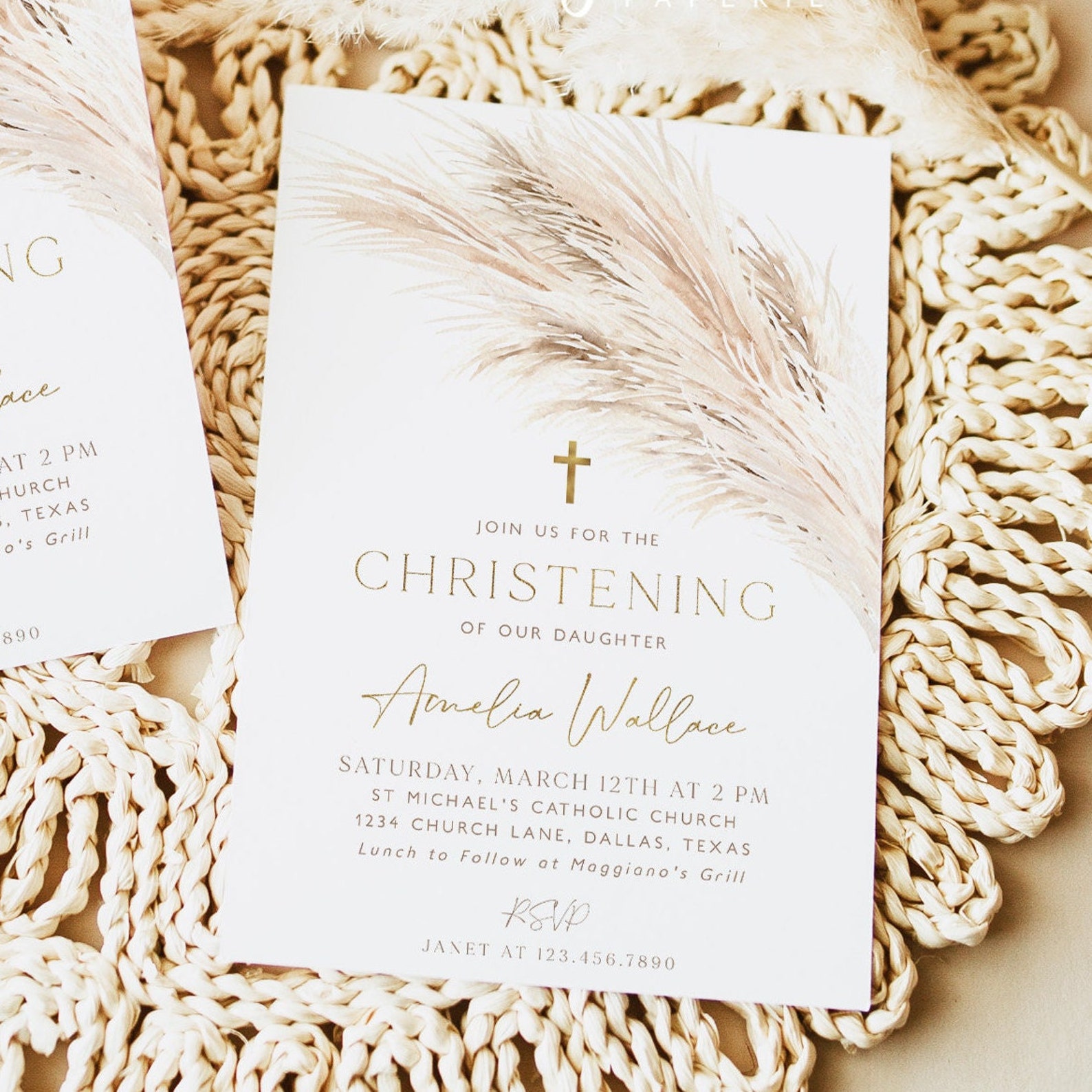 Boho Christening Invitation Boho Baptism Invitation Template - Etsy