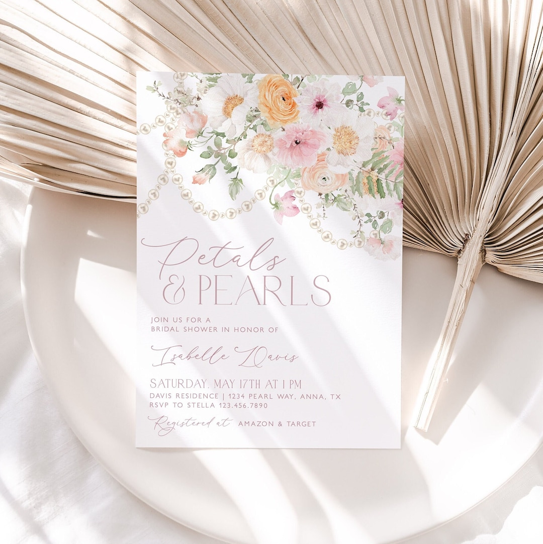 Petals and Pearls Bridal Shower Invitation, Floral Petals and Pearls Bridal Shower Invite ...