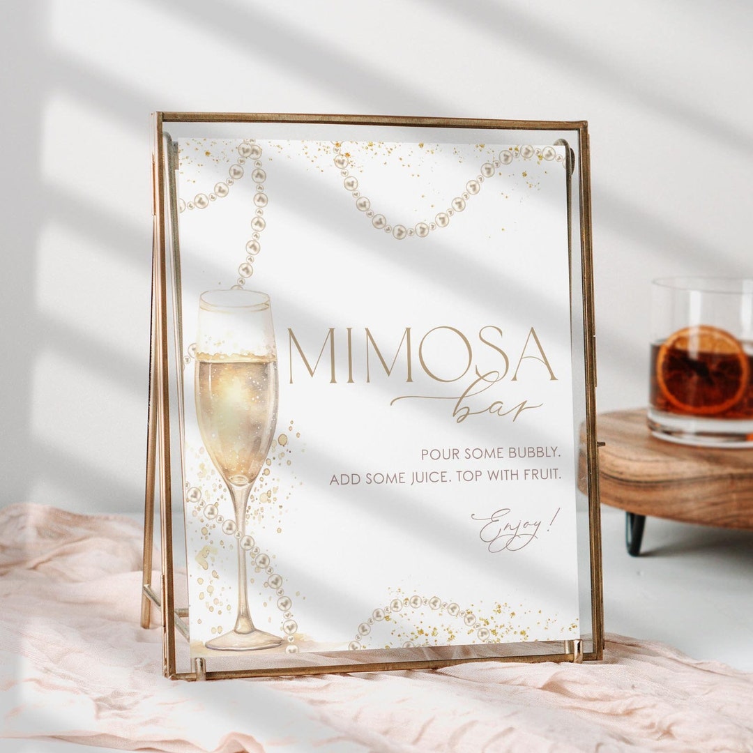 Mimosa Bar Sign, Pearls and Prosecco Mimosa Bar Sign, Pearl Necklace ...