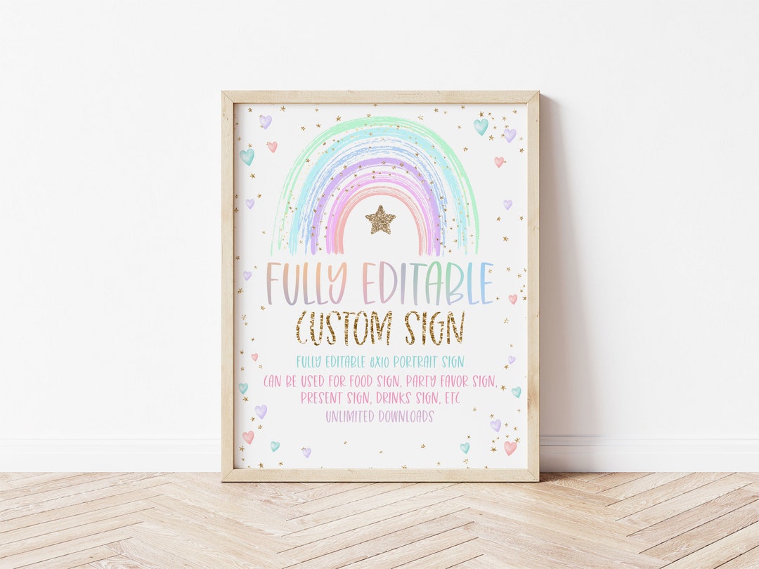 Pastel Rainbow Custom Editable Sign, Custom 8x10 Sign, Pastel Birthday ...