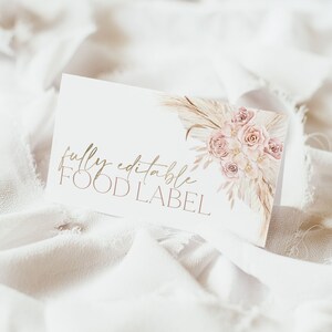 Pink Boho Food Labels, Boho Baby Shower Food Label Card, Boho Floral ...