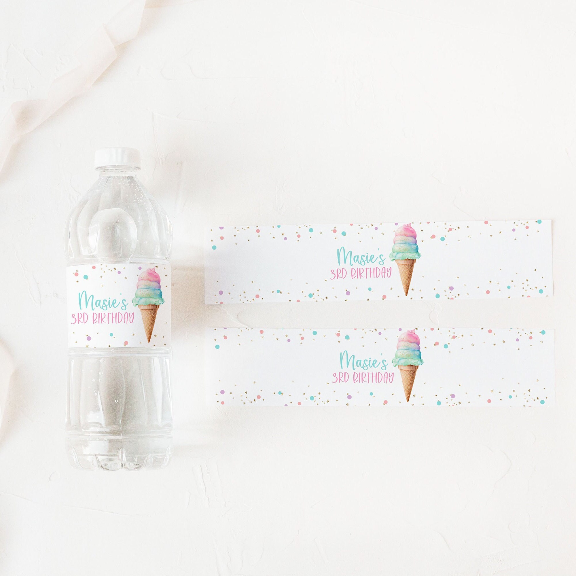 Pastel Ice Cream Water Bottle Label Birthday Water Label - Etsy