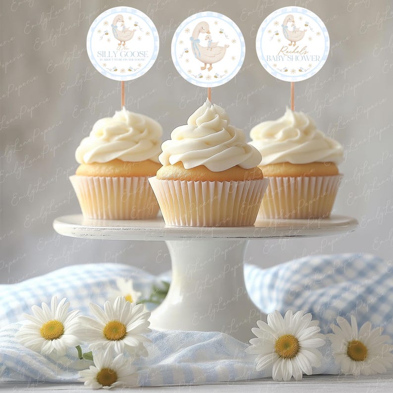Silly Goose Cupcake Toppers, Blue Goose Baby Shower Cupcake Toppers ...