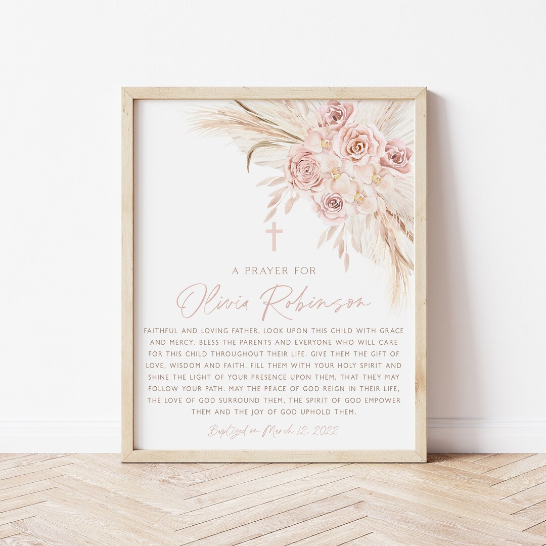Pink Boho Baptism Prayer Sign, Boho Baptism Prayer Sign, Christening ...