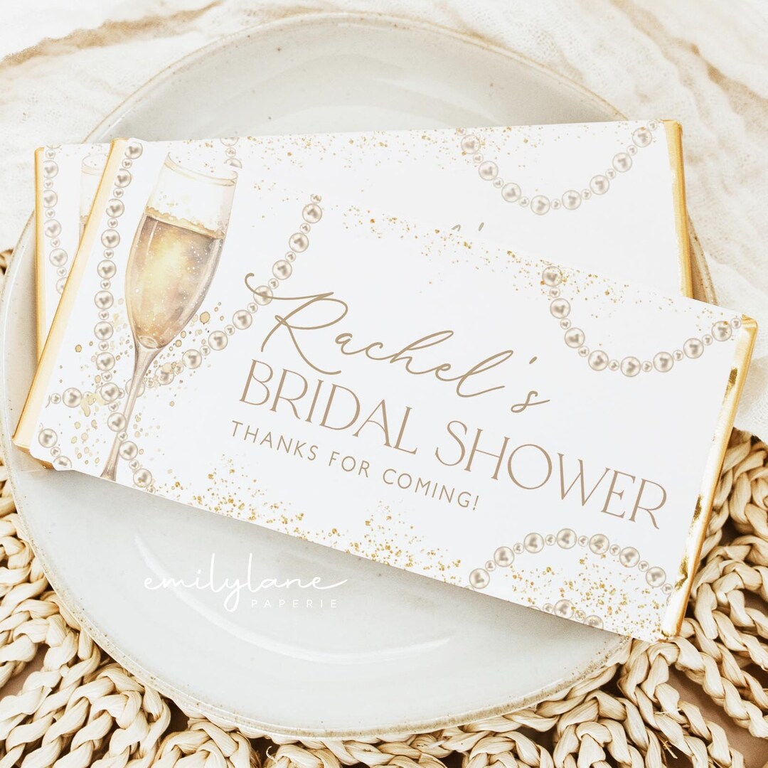 Bridal Shower Chocolate Bar Wrapper, Pearls and Prosecco Candy Bar ...
