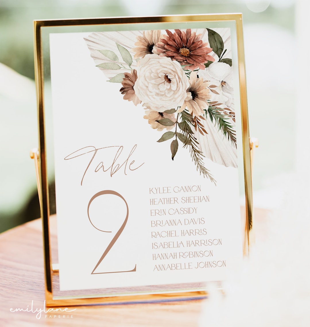 Boho Floral Table Numbers: Bridal Shower Template (digital Download) - Etsy