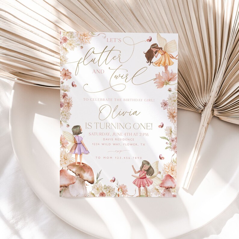 Fairy Birthday Invitation Bundle, Fairy 1st Birthday Invitation, Girl ...