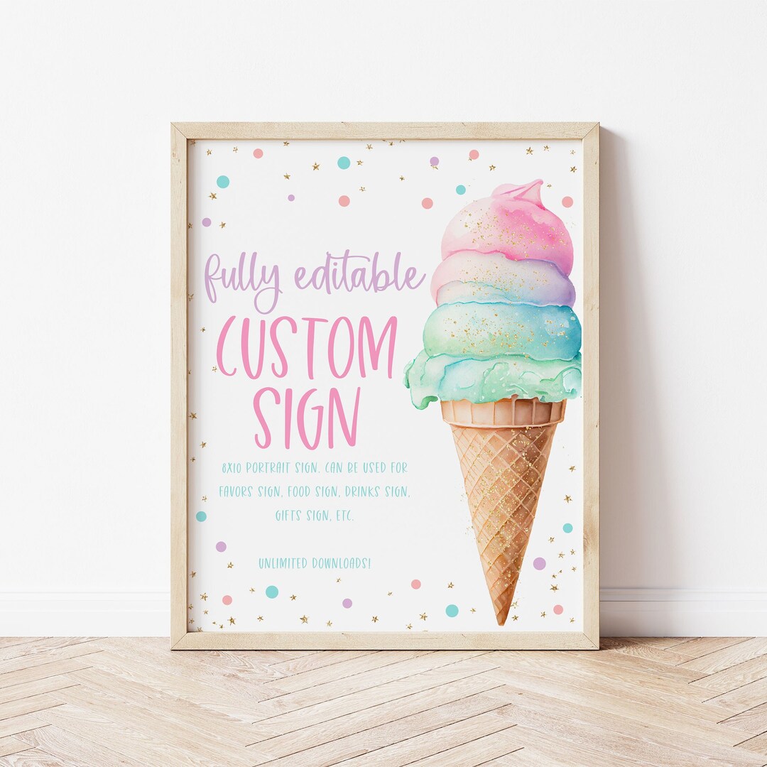Pastel Custom Editable Sign, Pastel Custom 8x10 Sign, Pastel Ice Cream ...