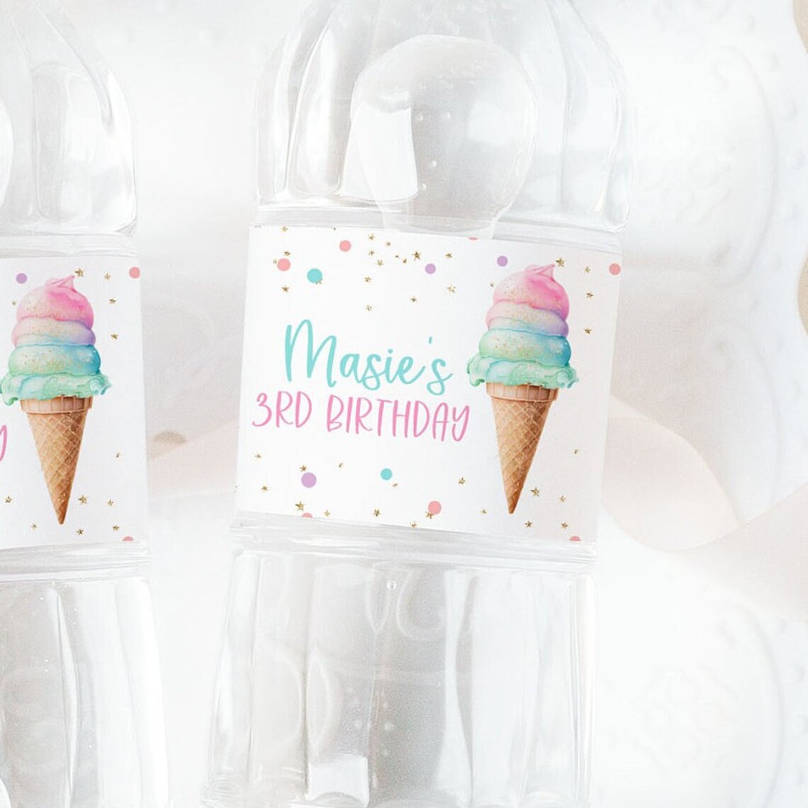 Pastel Ice Cream Water Bottle Label Birthday Water Label - Etsy