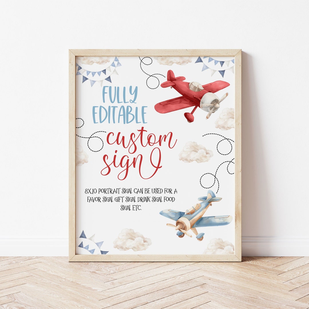 Airplane Custom Editable Sign, Custom 8x10 Sign, Airplane Editable Sign ...