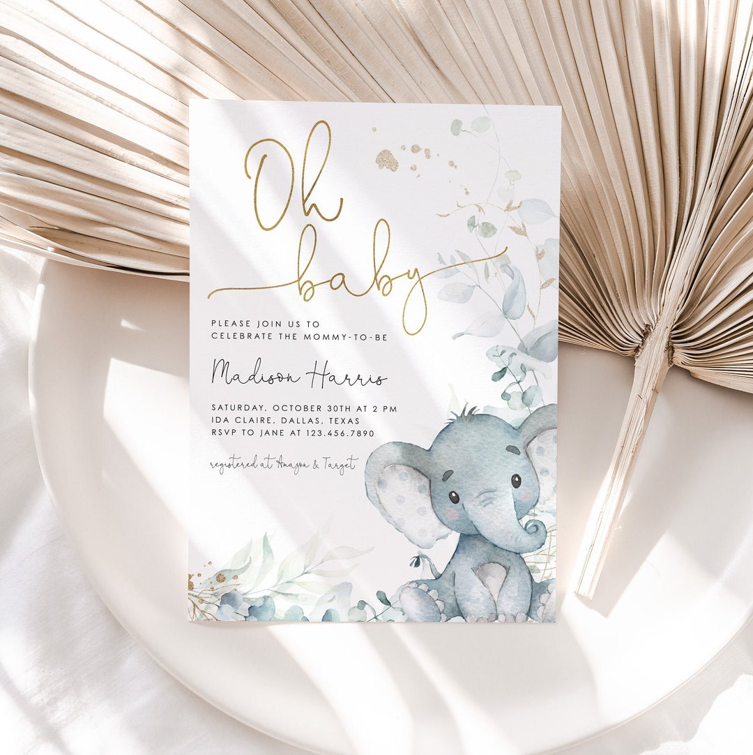 Elephant Baby Shower Invitation, Boy Baby Shower, Elephant Baby Shower ...