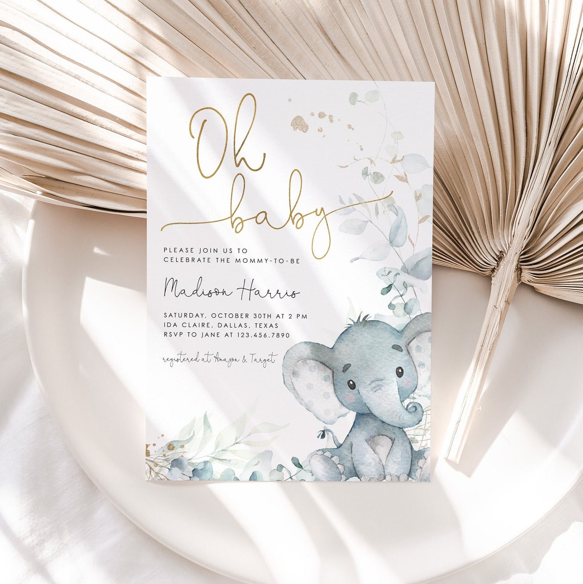 Elephant Baby Shower Invitation Set Boy Baby Shower Elephant - Etsy