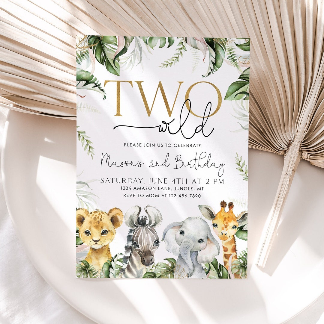 Two Wild Birthday Boy Invitation, Two Wild Invitation Printable, Safari ...