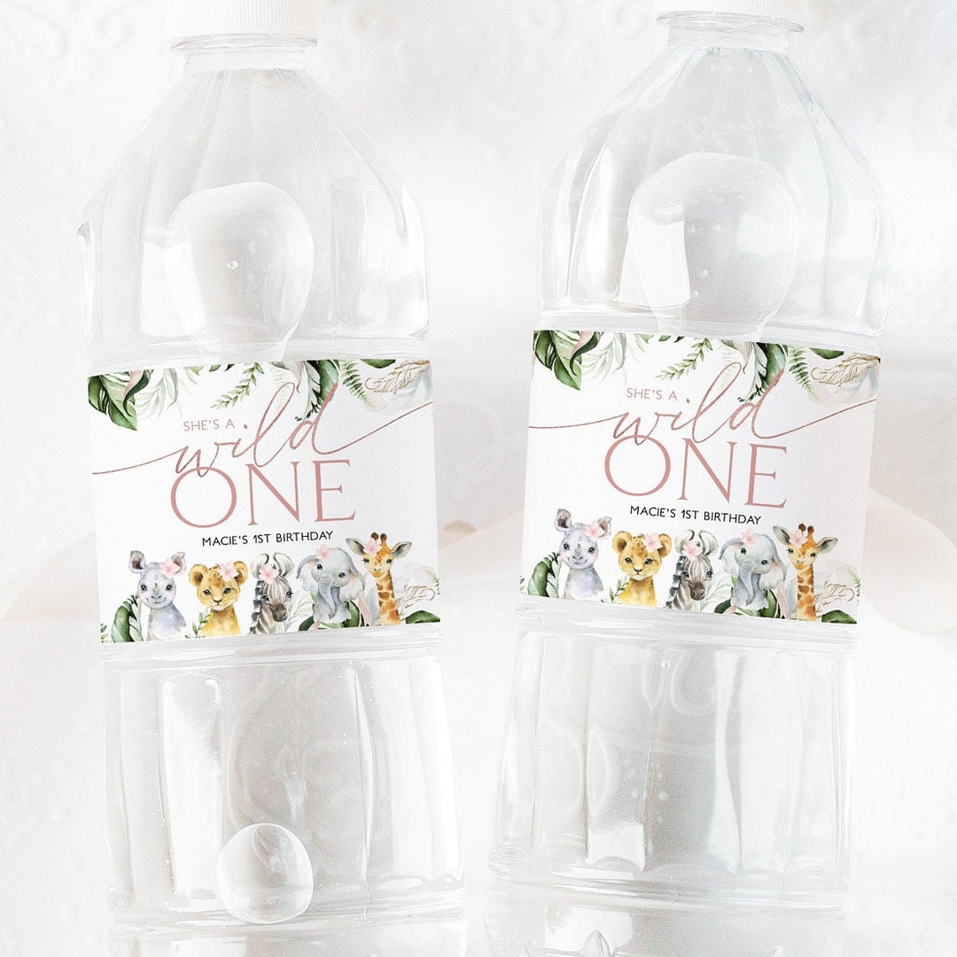 Wild One Water Bottle Label, Safari 1st Birthday Water Label, Printable ...