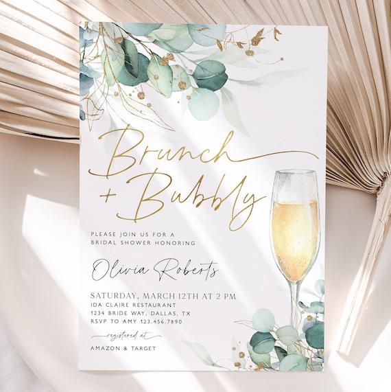 Greenery Brunch and Bubbly Bridal Shower Invitation Eucalyptus Bridal Shower Invite Editable Bridal Shower Invite Champagne Brunch BS17 Etsy
