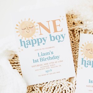 One Happy Boy Birthday Invite, Sunshine Birthday Invitation, Sun Boy ...