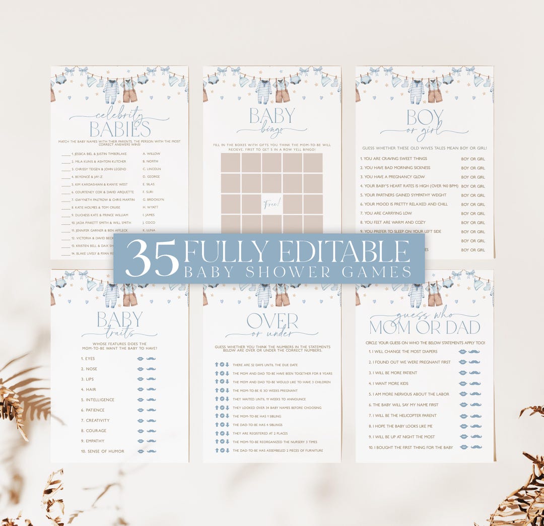 Baby Shower Games Boy, Baby Clothesline Baby Shower Editable Games ...