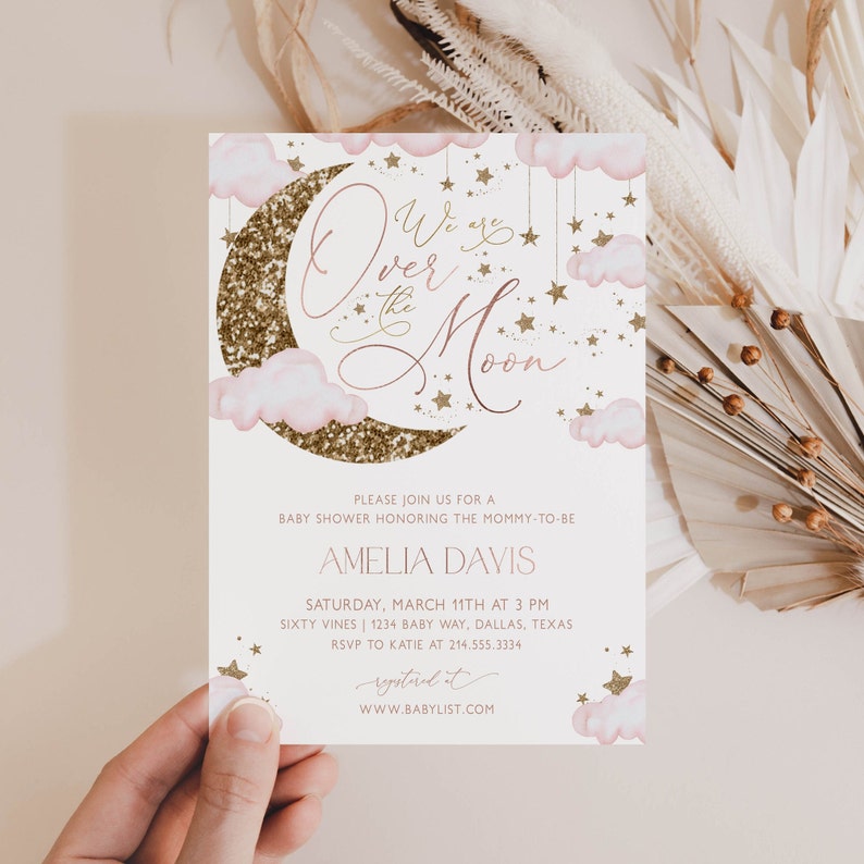 Over the Moon Baby Shower Invitation Star and Moon Baby - Etsy