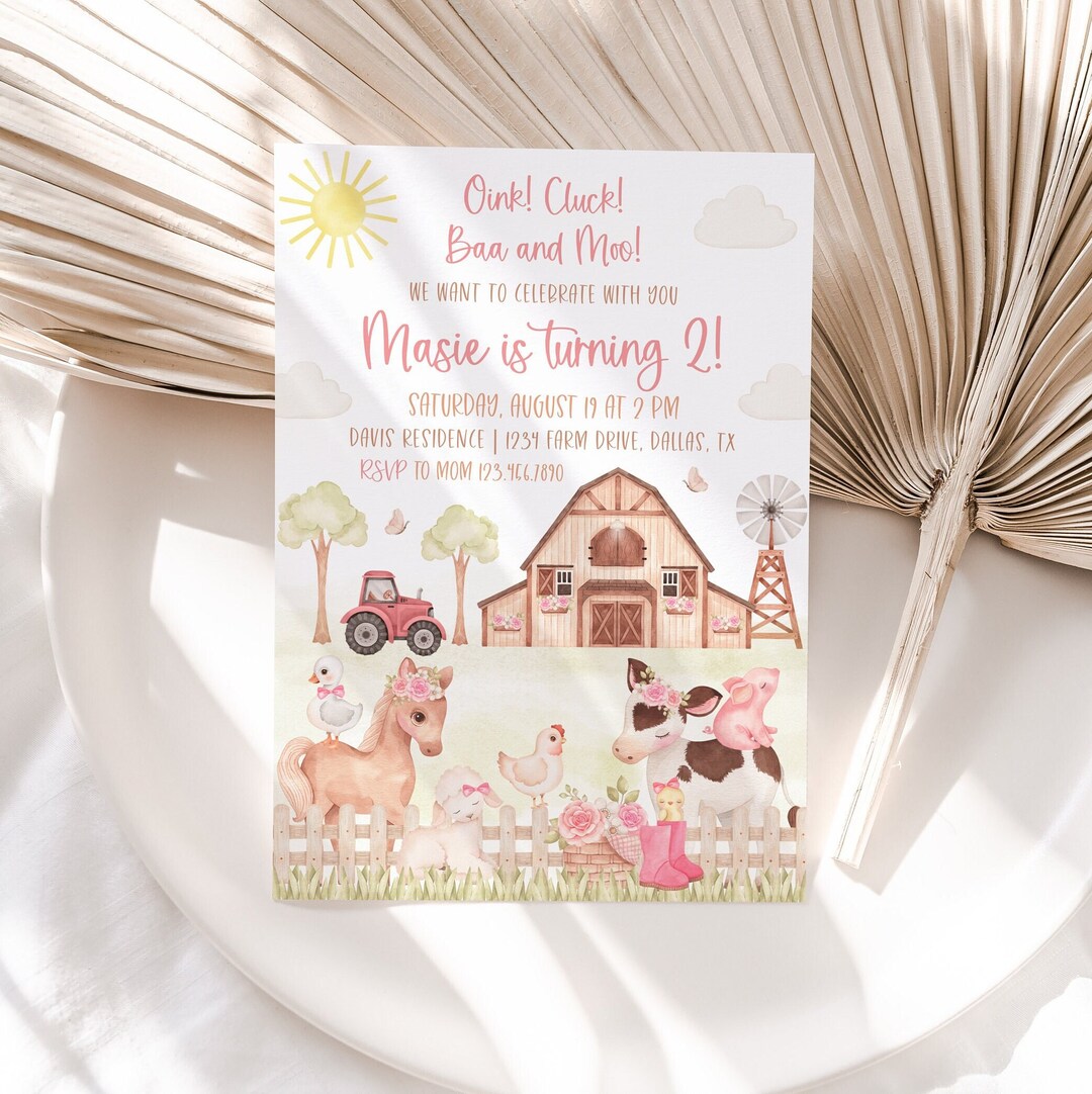Farm Animal Birthday Invitation Template, Farm 2nd Birthday Invite ...