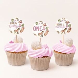 Pink First Rodeo Birthday Cupcake Toppers, Pink Western Cupcake Toppers ...