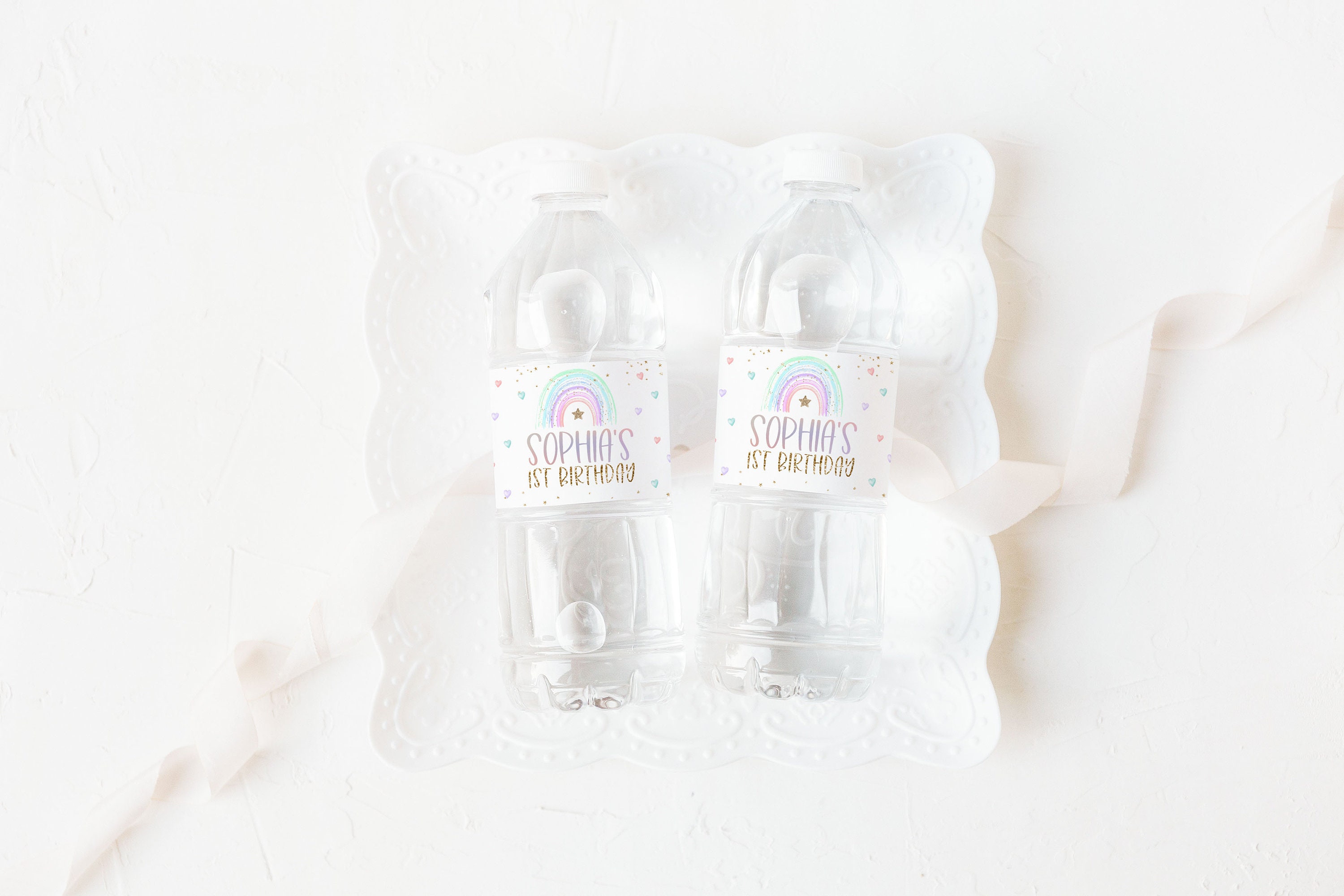 Rainbow Water Bottle Label, Pastel Rainbow Birthday Water Label ...