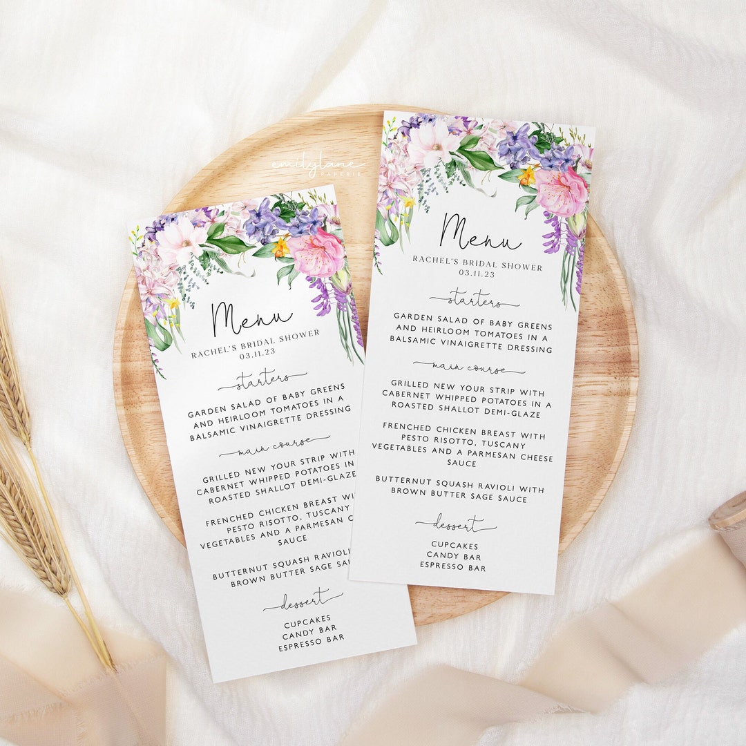 Floral Menu Template, Printable Bridal Shower Menu, Pink Floral Menu ...