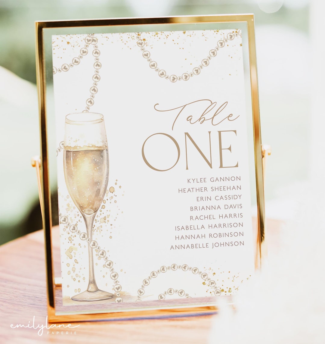 Bridal Shower Table Numbers, Pearls and Prosecco Bridal Shower Table ...