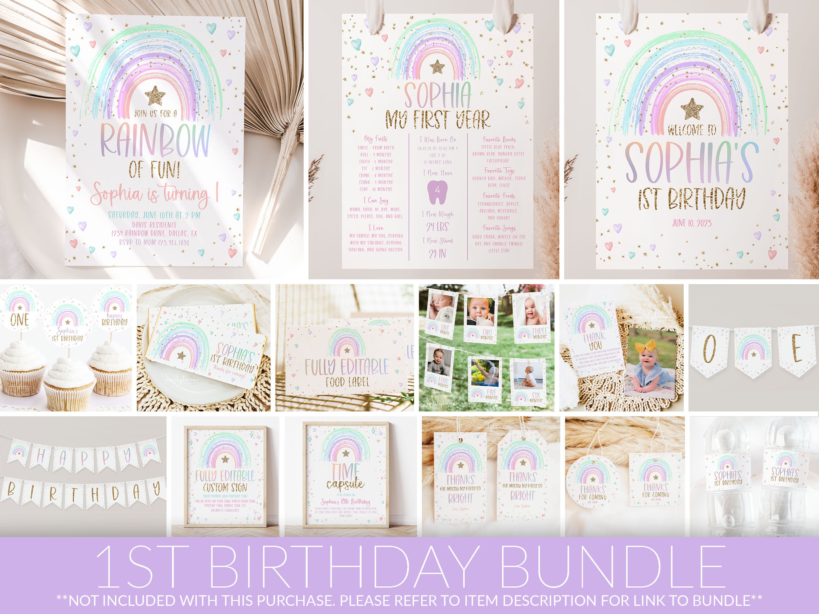 Pastel Rainbow Happy Birthday Banner, Happy 1st Birthday Banner ...