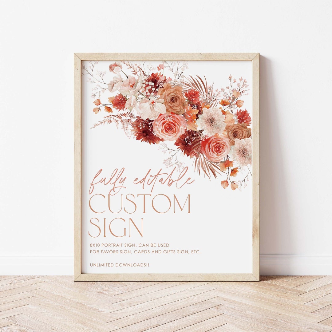 Boho Fall Floral Editable Custom Sign, Floral Custom Sign, Fall in Love ...