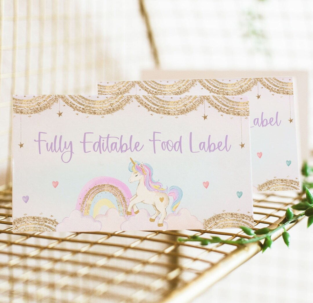 Unicorn Editable Food Labels, Pastel Rainbow Food Label Card, Rainbow ...