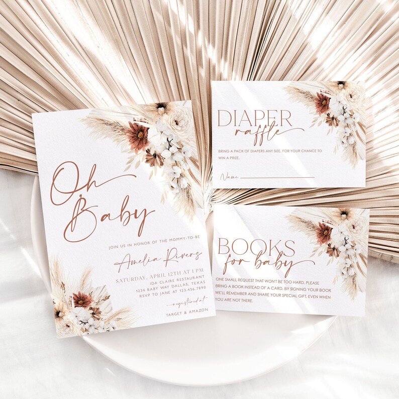 Boho Floral Baby Shower Invitation Set, Boho Baby Shower, Baby Shower ...
