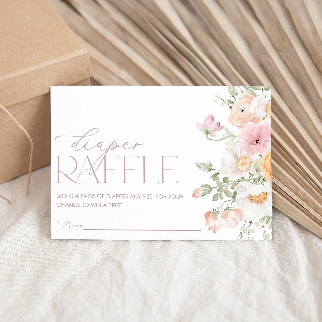 Diaper Raffle Card, Pink Floral Diaper Raffle Card Insert, Purple Baby ...