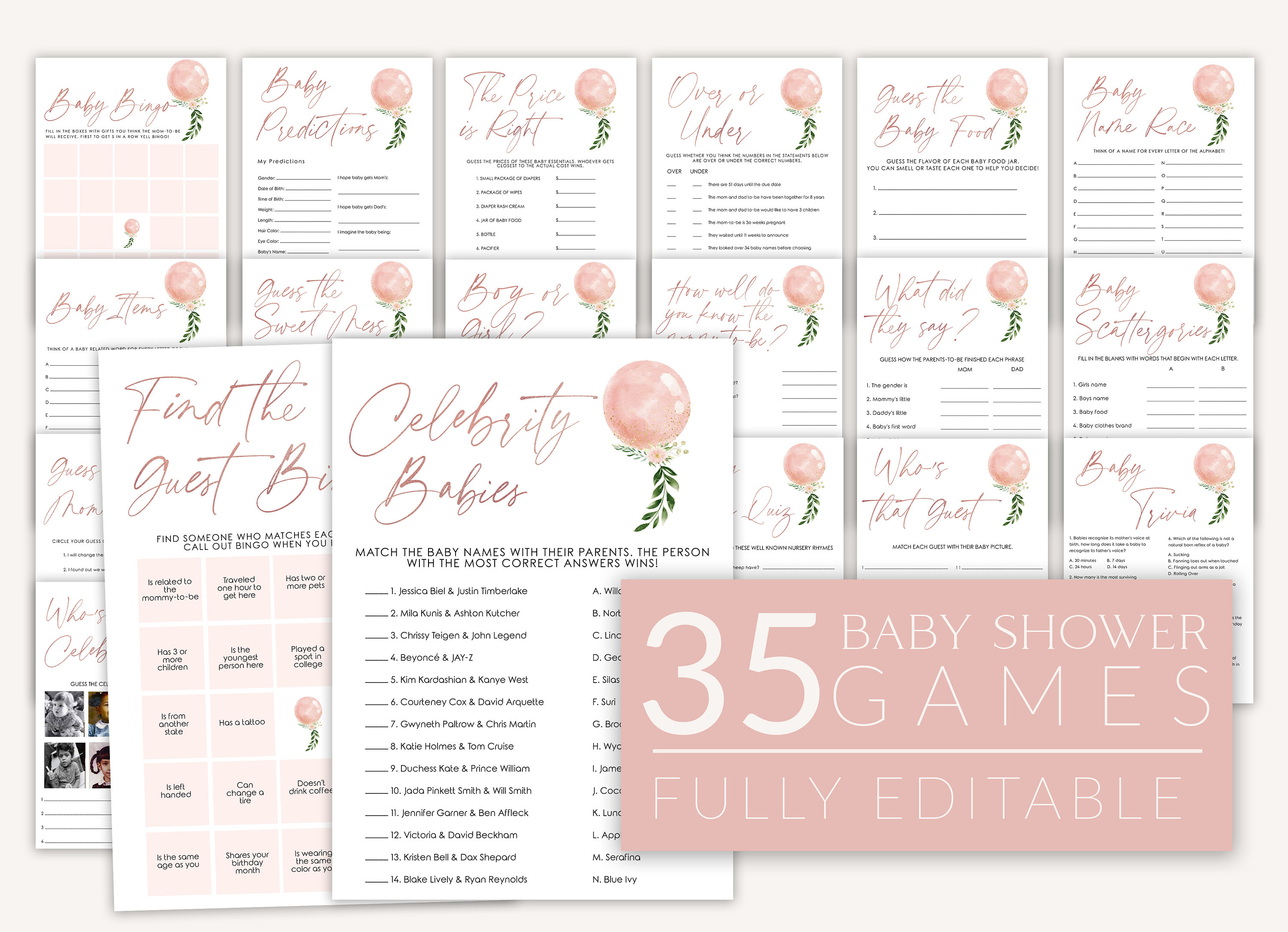 Baby Shower Games Girl Baby Shower Editable Games Printable | Etsy