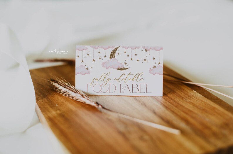 Moon Stars Baby Shower Food Labels, Pink Over the Moon Food Tent Cards ...