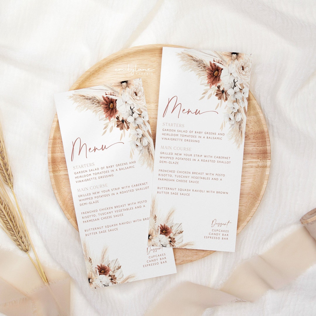 Boho Floral Menu Template, Printable Bridal Shower Menu, Boho Menu ...