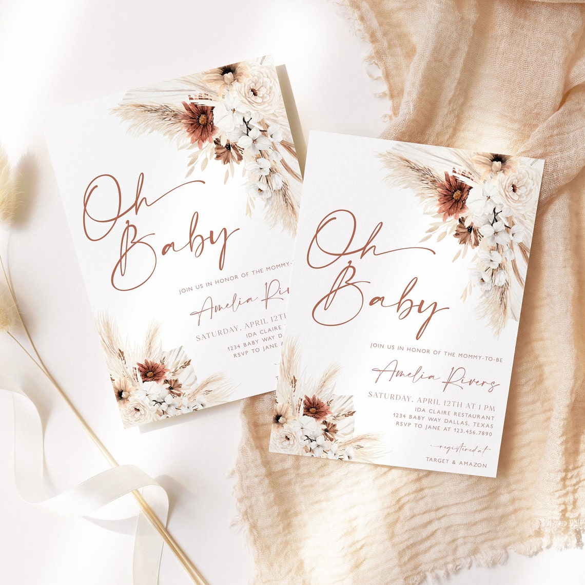 Boho Floral Baby Shower Invitation, Boho Baby Shower Invite, Gender ...