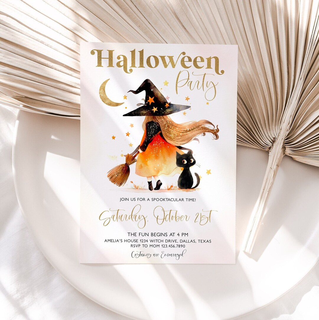 Witch Halloween Party Invitation, Kids Halloween Party Invitation ...