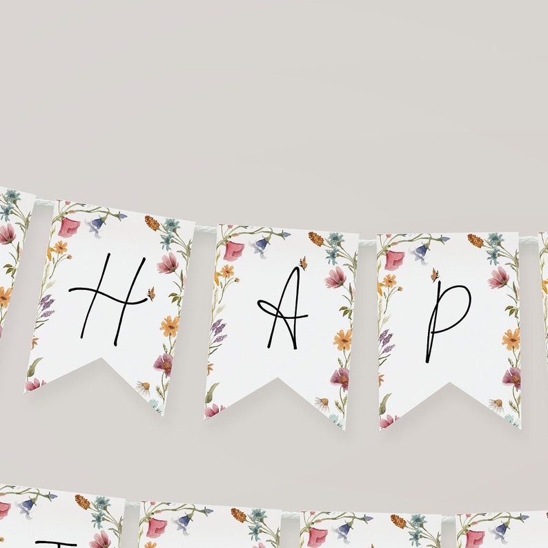 Wildflower Happy Birthday Banner, Happy 1st Birthday Banner Printable ...