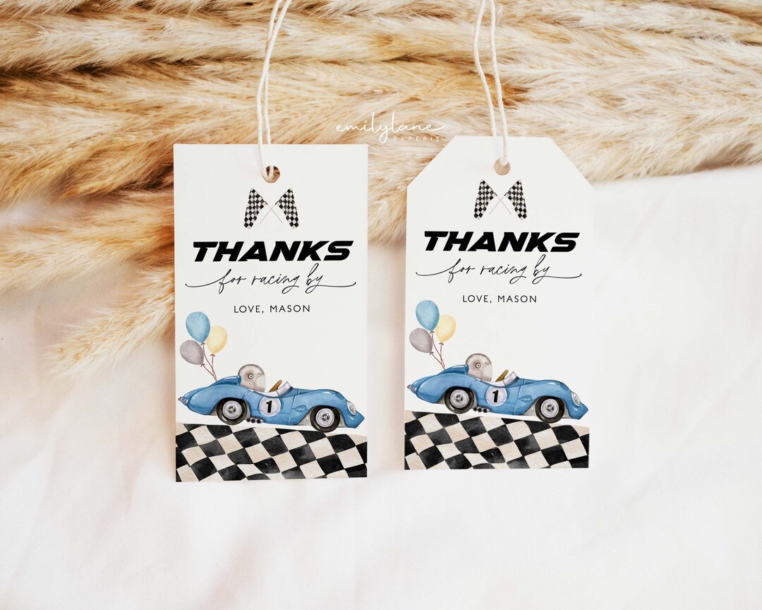Fast One Birthday Favor Tag, Blue Race Car Thank You Tag, Race Car ...