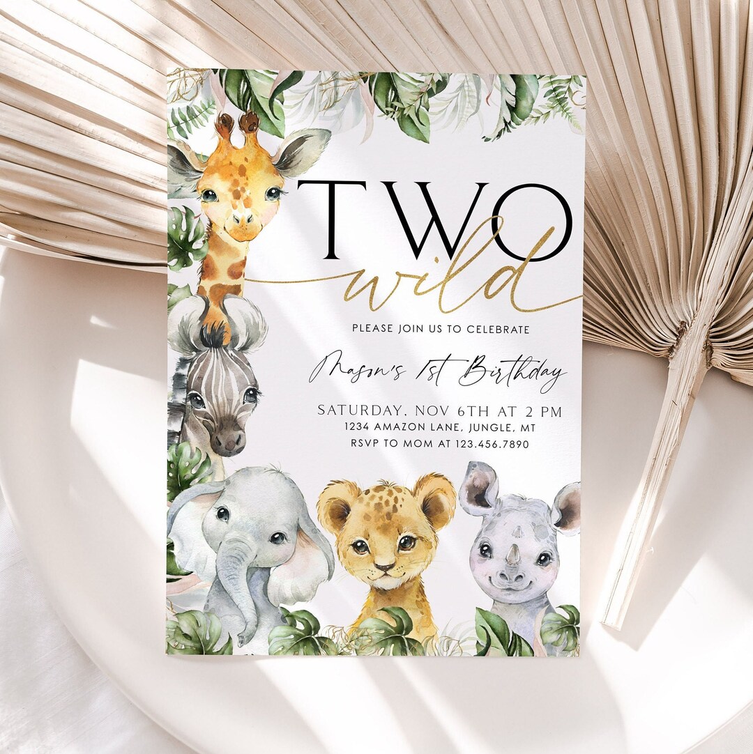 Two Wild Birthday Boy Invitation, Two Wild Invitation Printable, Safari ...