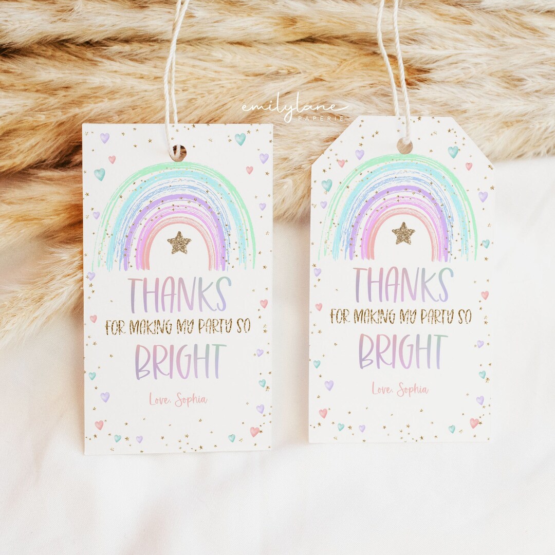 Pastel Rainbow Birthday Favor Tag, Thank You, Rainbow Birthday Favor ...