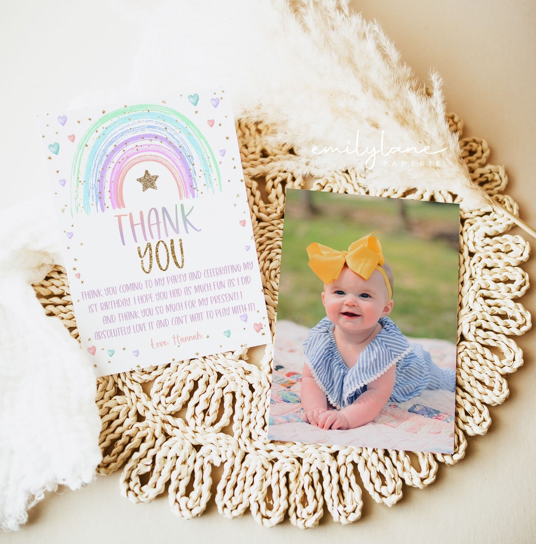 Pastel Rainbow Birthday Thank You Card, Pastel Birthday Thank You ...