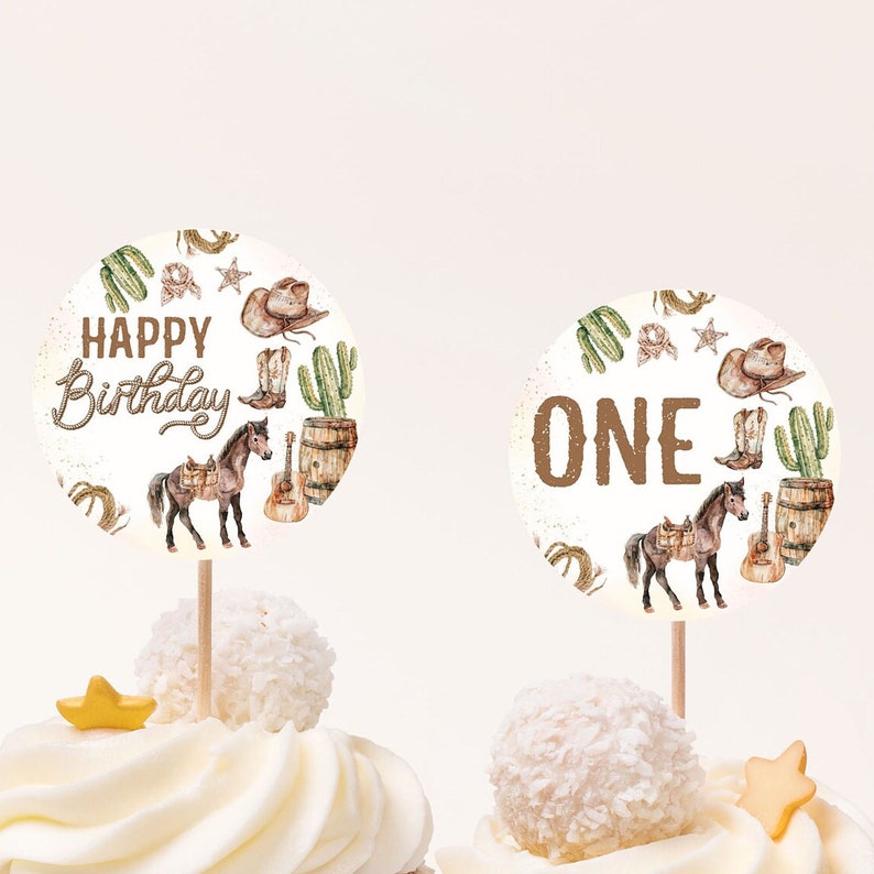 First Rodeo Birthday Cupcake Toppers, Western Cupcake Toppers, Boy 1st ...