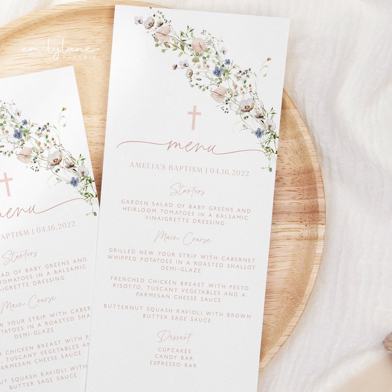 Wildflower Baptism Menu Template Printable Baptism Menu - Etsy