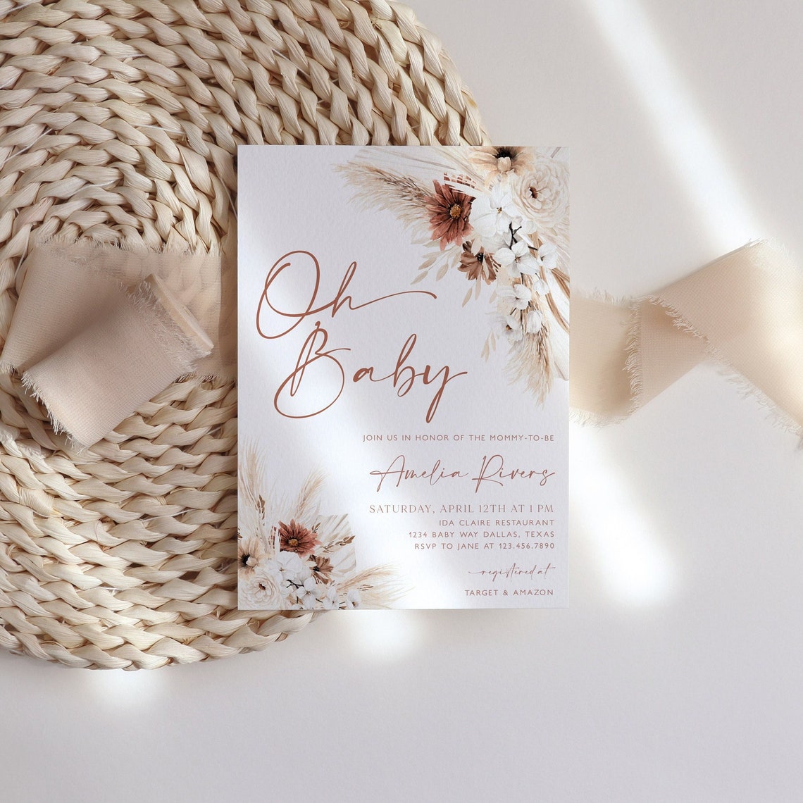 Boho Floral Baby Shower Invitation, Boho Baby Shower Invite, Gender ...