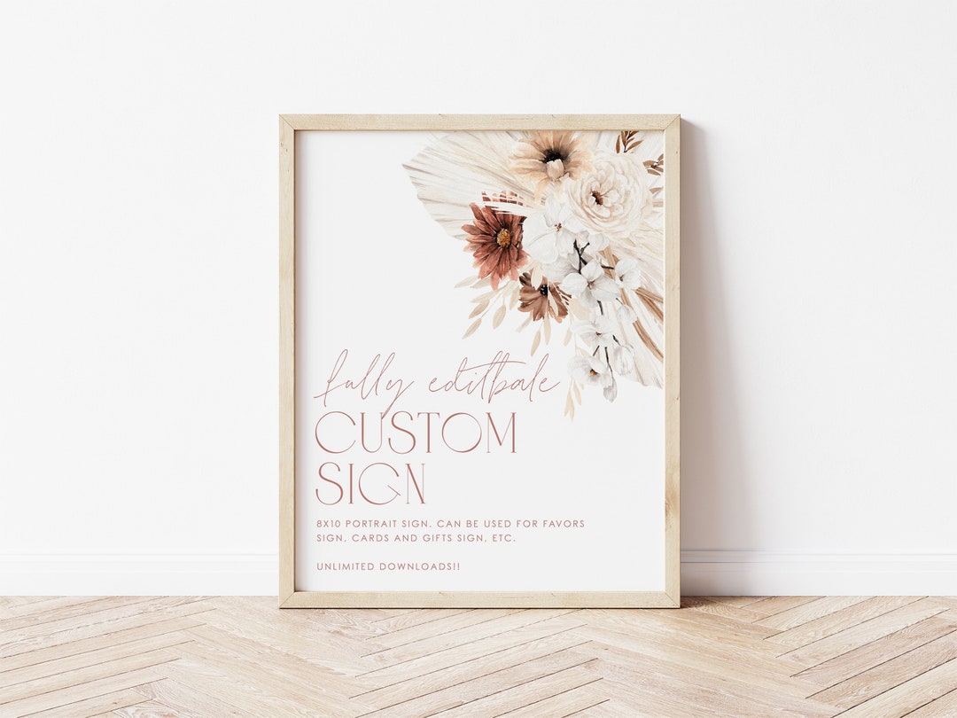 Boho Floral Editable Custom Sign, Boho Custom Sign, Bohemian Bridal ...